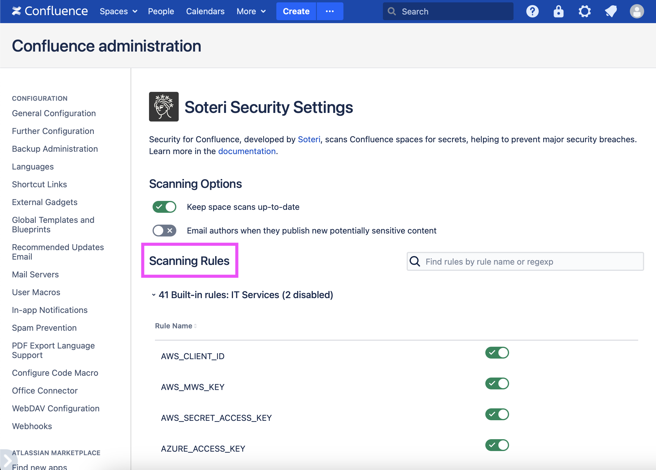 Enabling and Disabling Scanning Rules